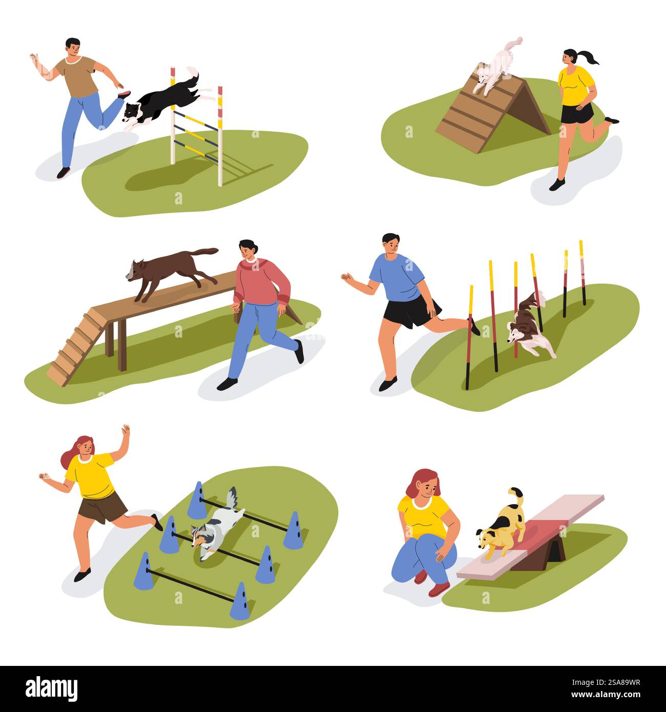 Vector illustration set showing various dog agility activities ...