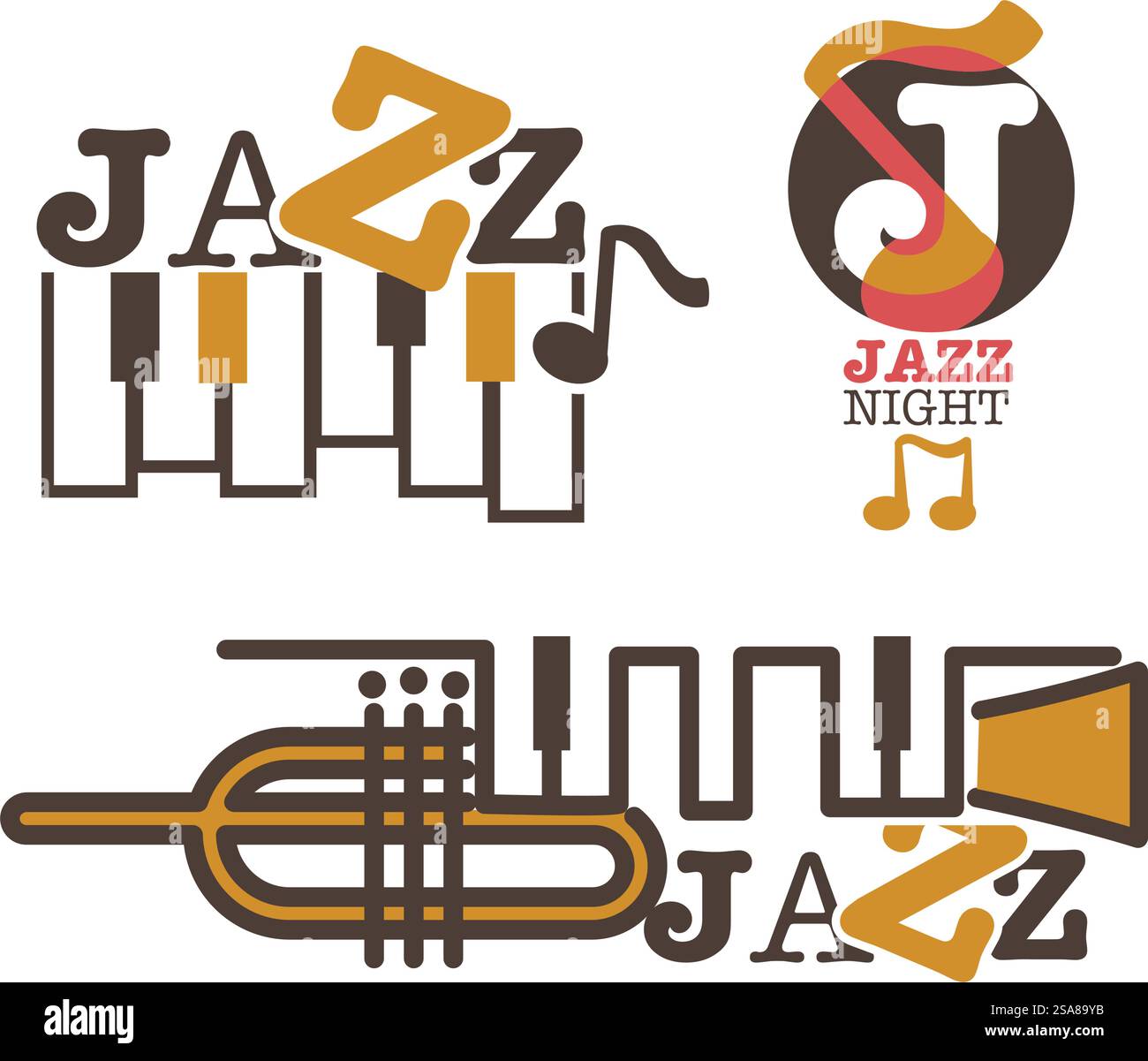 Jazz music event logos with musical instruments in a retro style ...