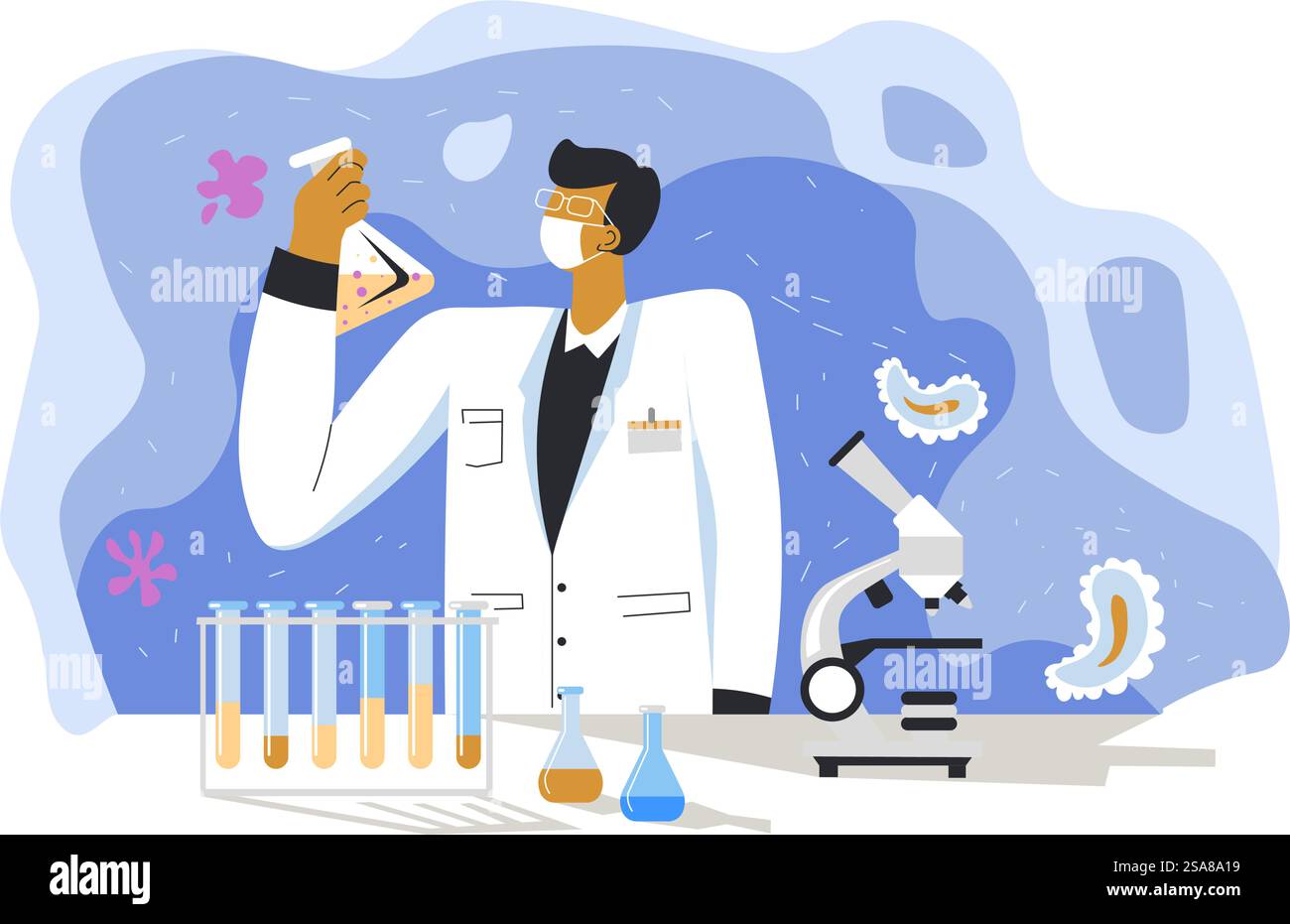 Illustration of laboratory research and analysis, in a modern flat ...