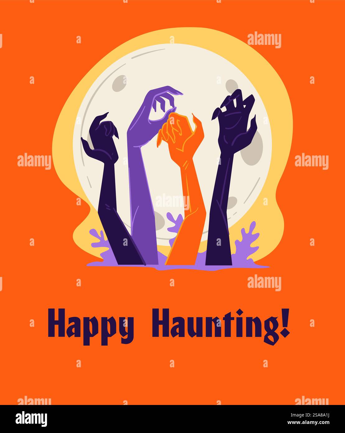 Vector illustration of zombie hands reaching from the ground under the ...
