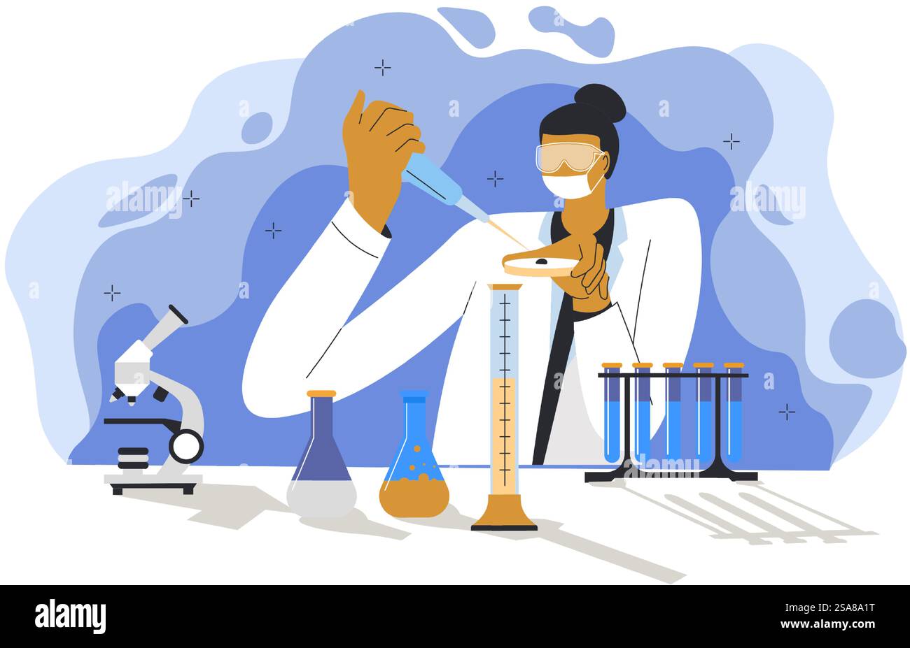 Illustration of laboratory research and analysis, in a modern flat ...