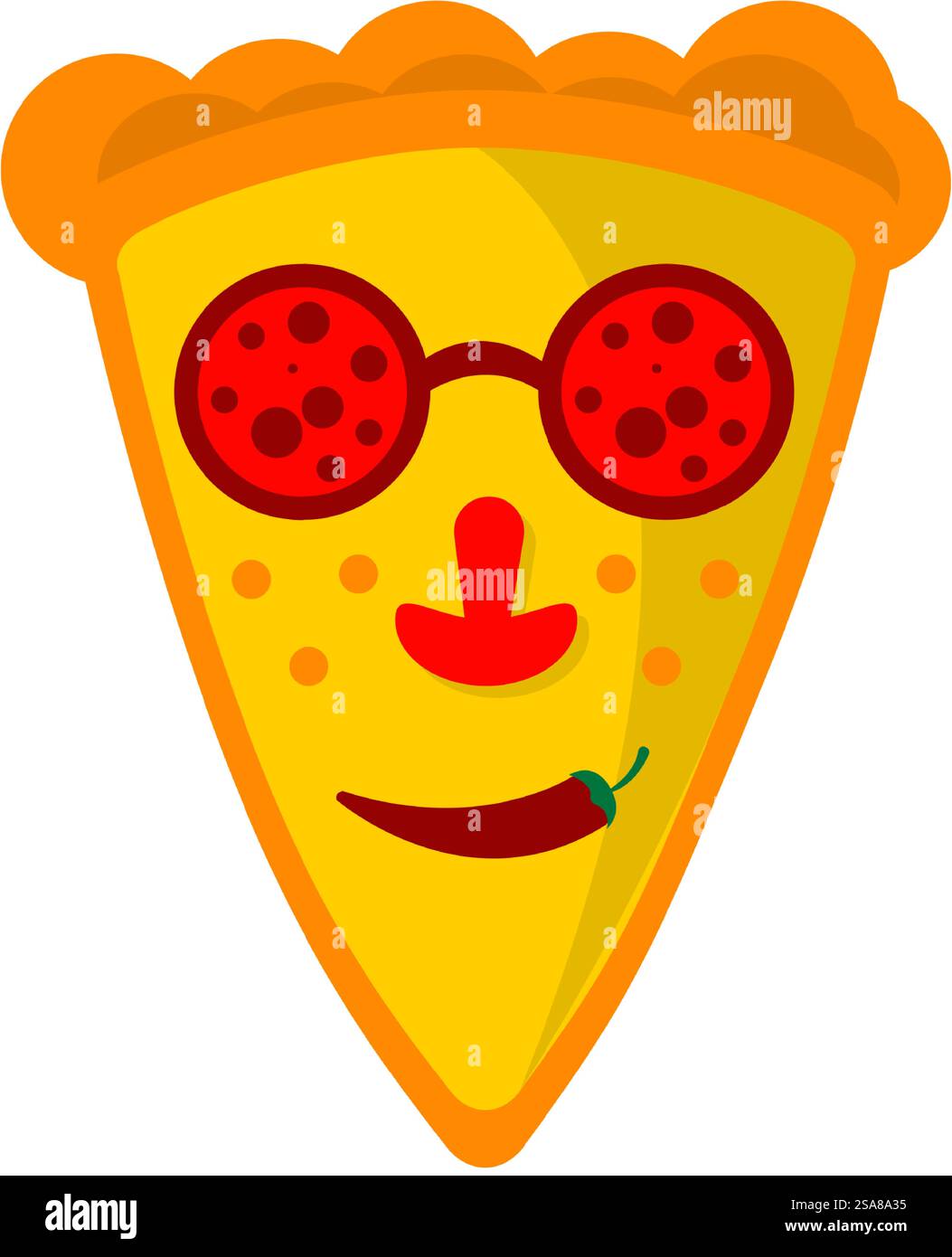 Vector illustration of a pizza slice with a face, featuring pepperoni ...