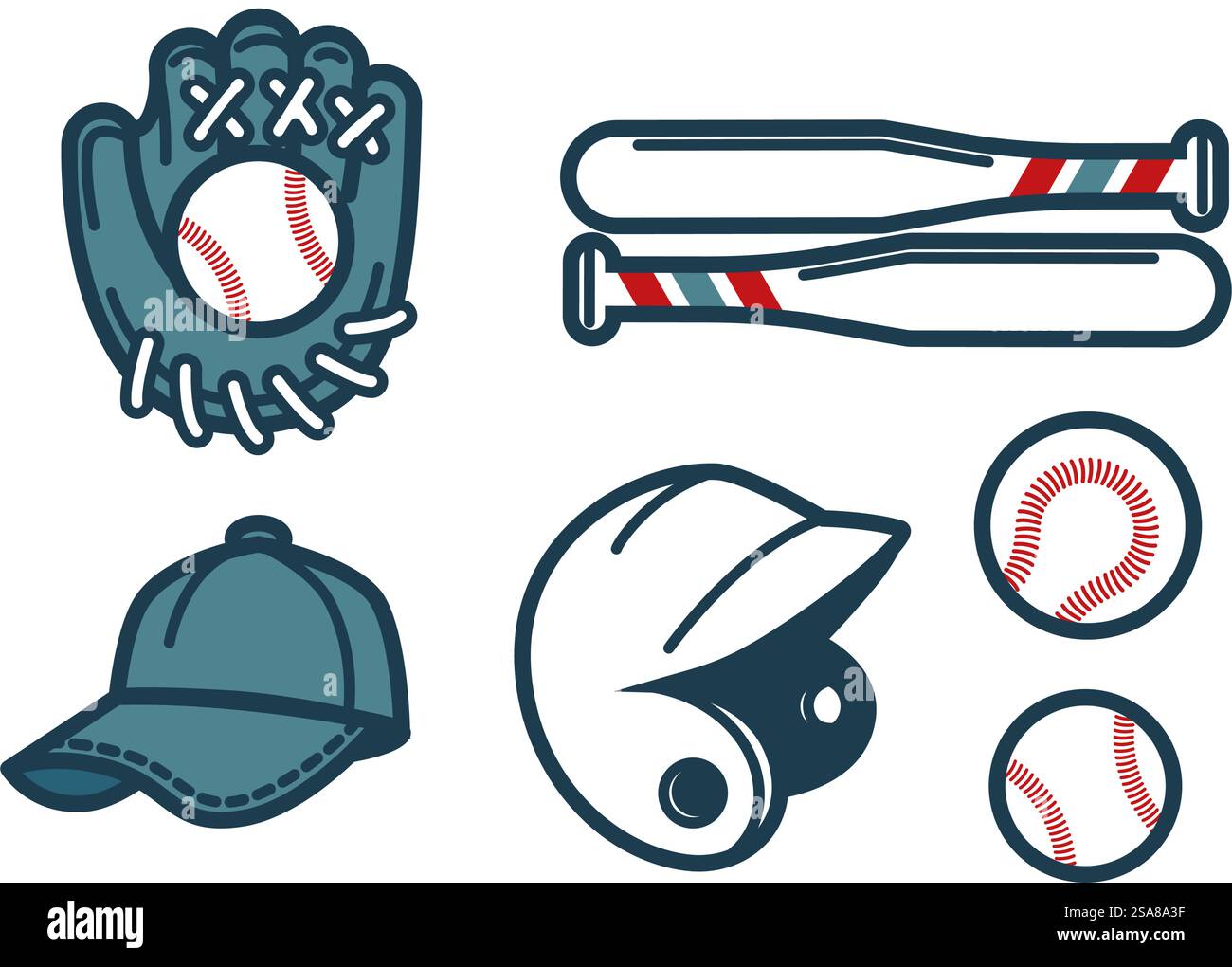 Illustration featuring baseball equipment including a glove, bats ...