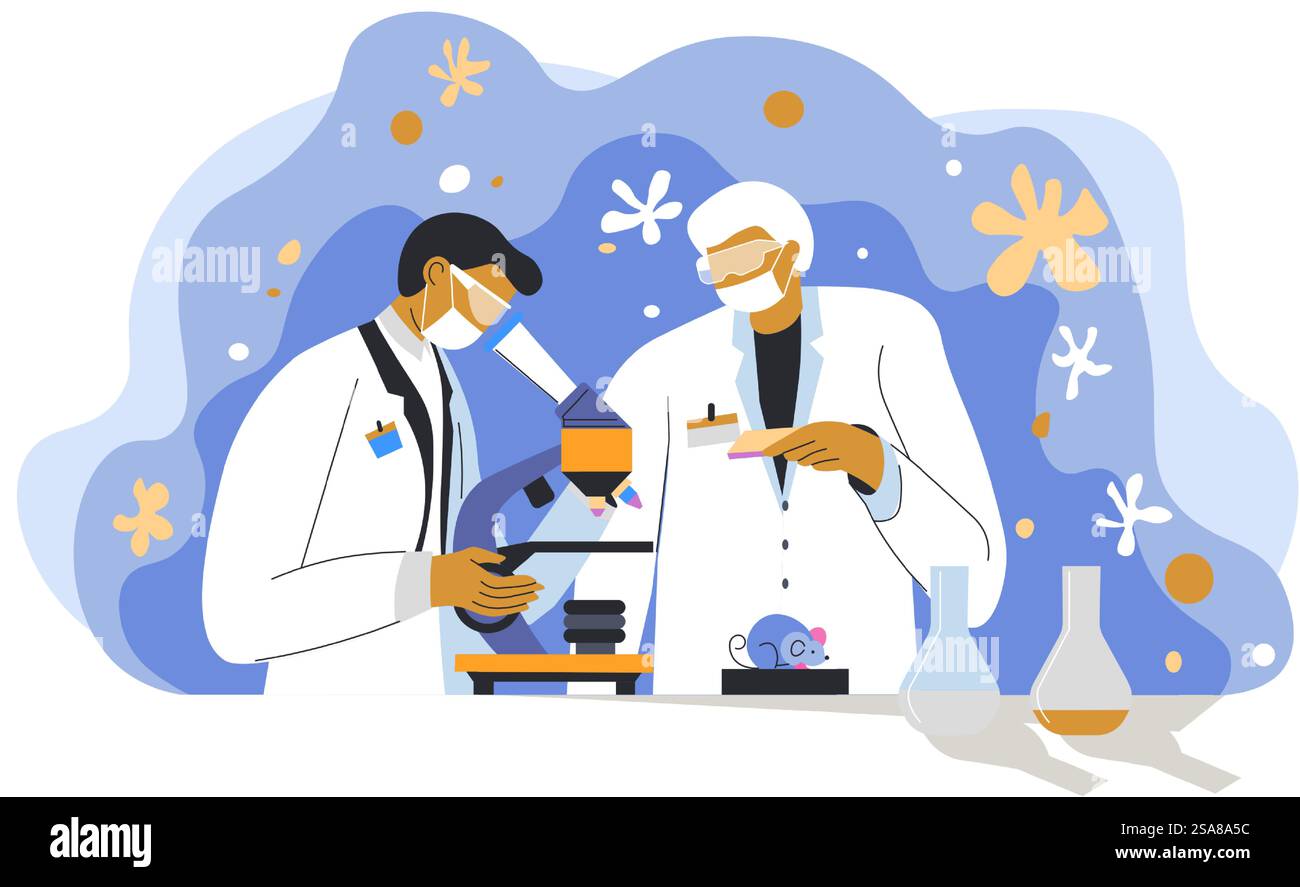 Illustration of laboratory research and analysis, in a modern flat ...