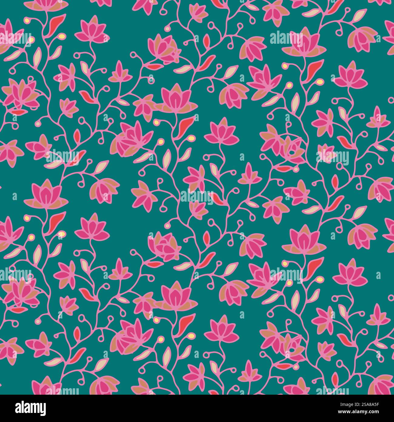 A seamless vector illustration featuring vibrant pink floral vines ...