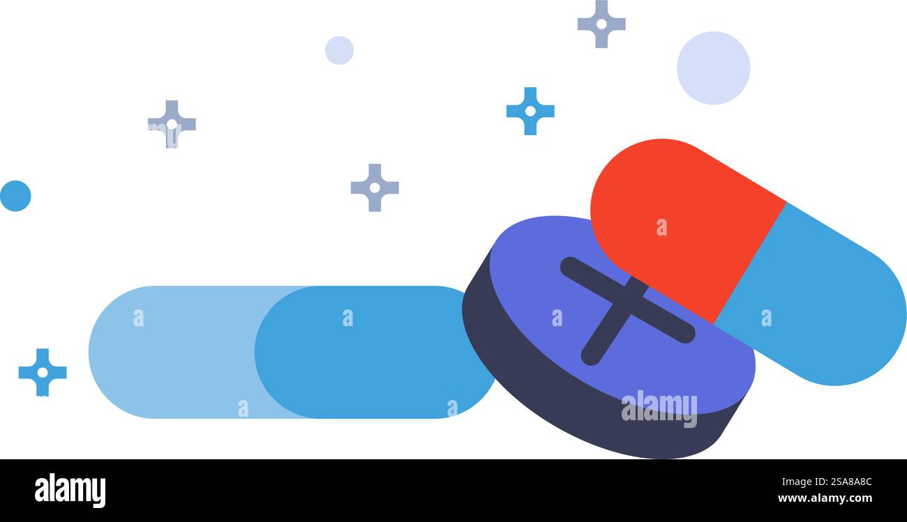 Vector illustration of medical pills and capsules in a flat style ...