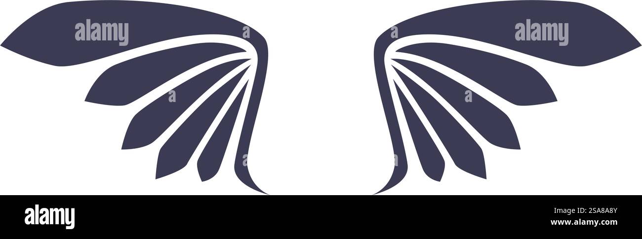 A vector illustration of stylized wings, isolated on a white background ...