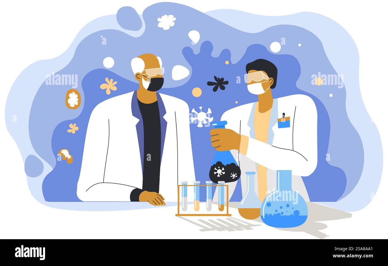 Illustration of laboratory research and analysis, in a modern flat ...