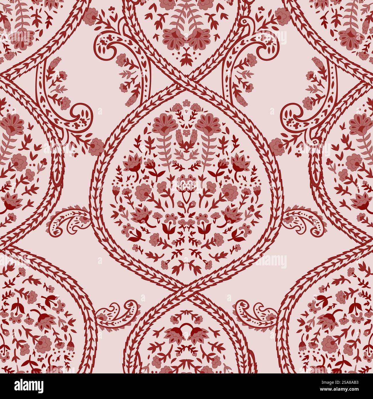 Red ornamental floral pattern with intricate details, seamlessly ...