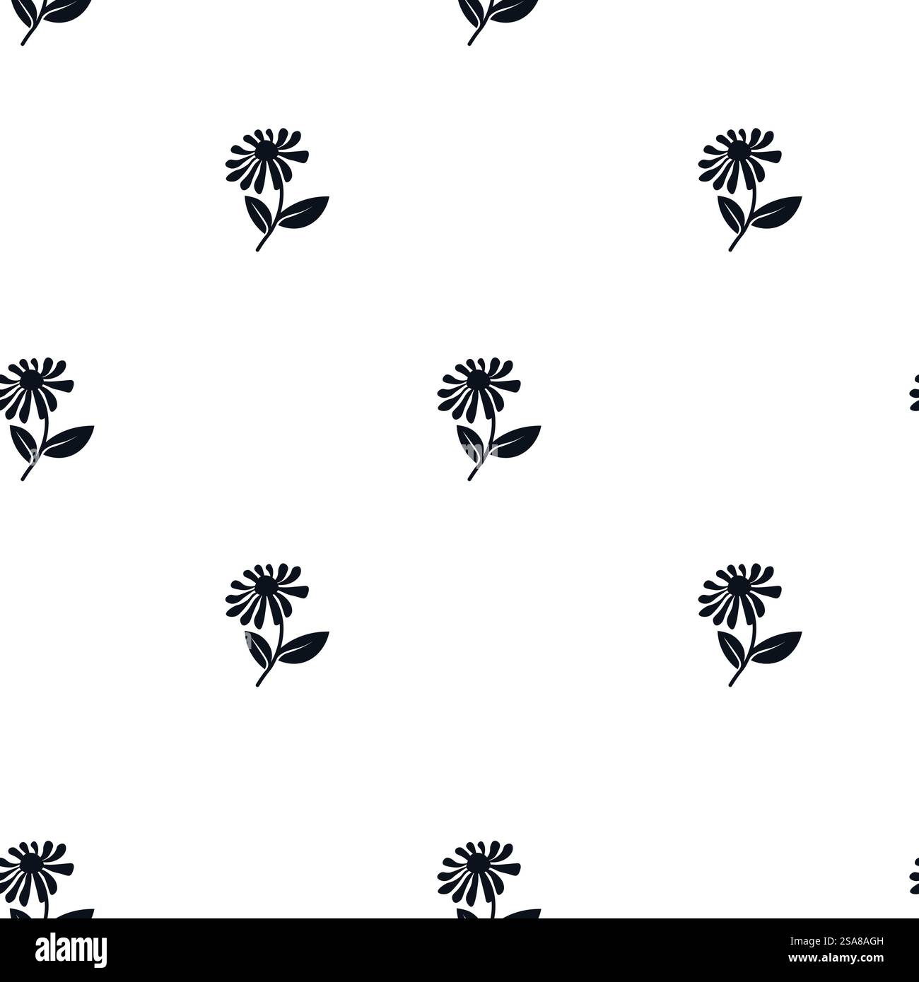 A simple black floral pattern featuring isolated flowers with leaves on ...