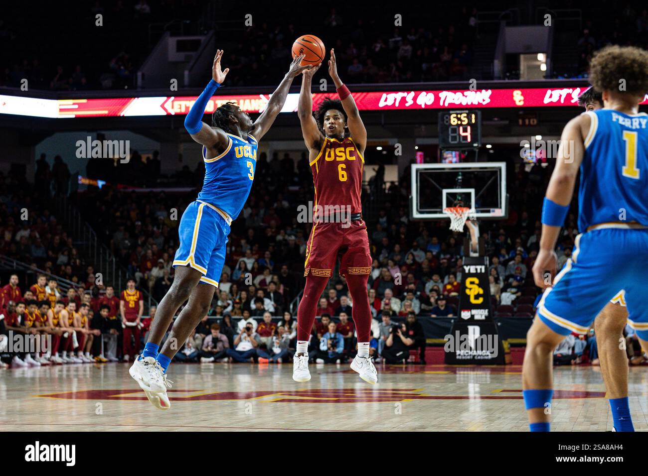 USC Trojans guard Wesley Yates III (6) shoots over UCLA Bruins guard ...