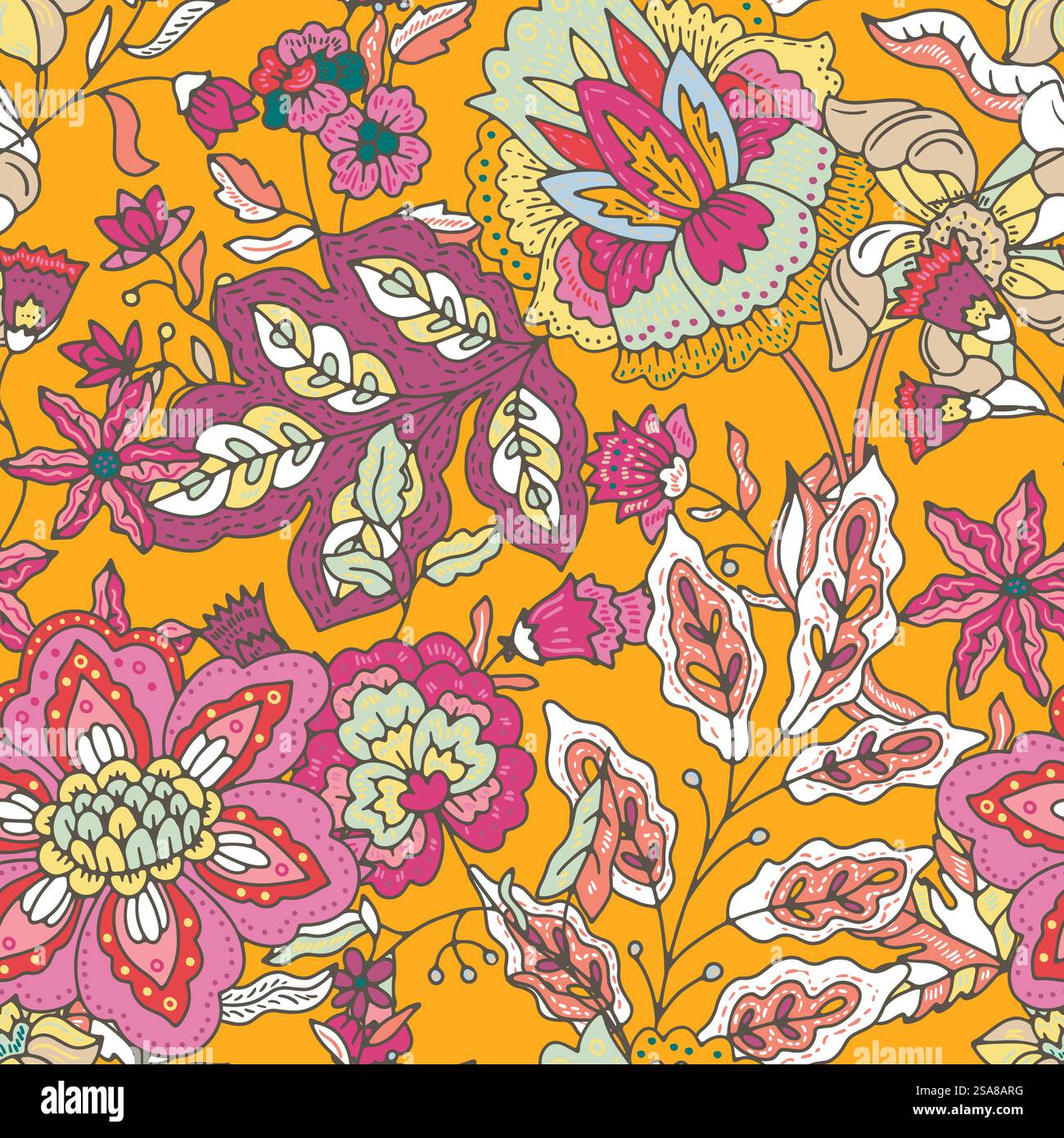 Vector illustration of a bright floral pattern in a decorative style on ...