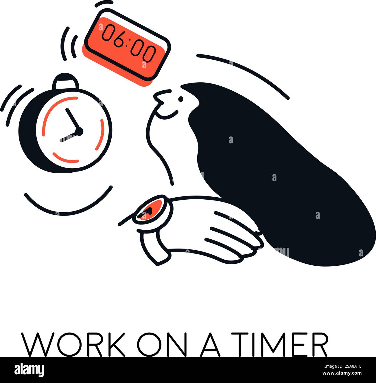 Vector illustration of a person working with a timer, isolated on white ...