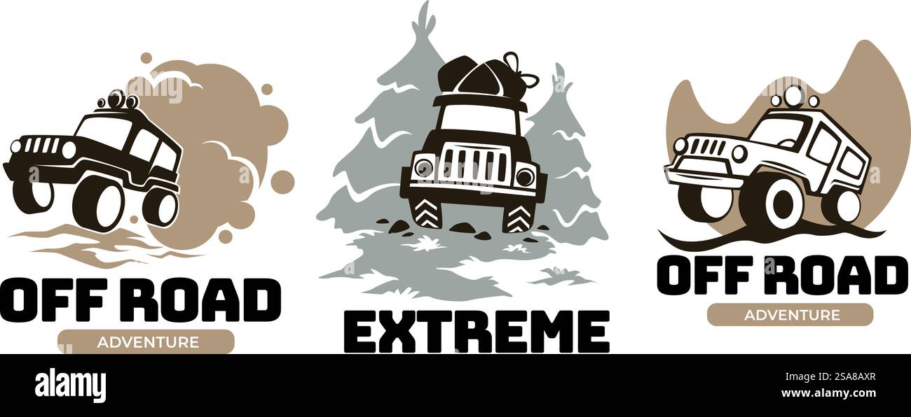 Off road adventure club emblems with vehicles in a vintage style ...
