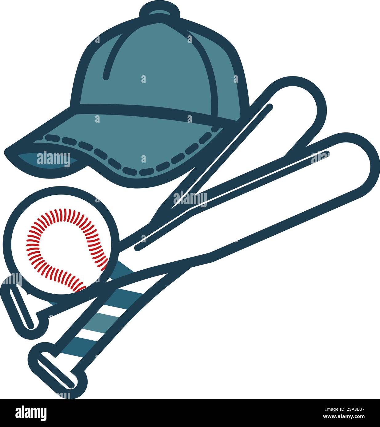 Graphic design with baseball gear including a cap, bats, and a ball in ...