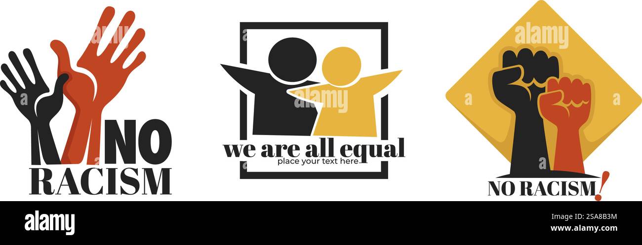 Anti racism emblems featuring hands and people in a modern style ...