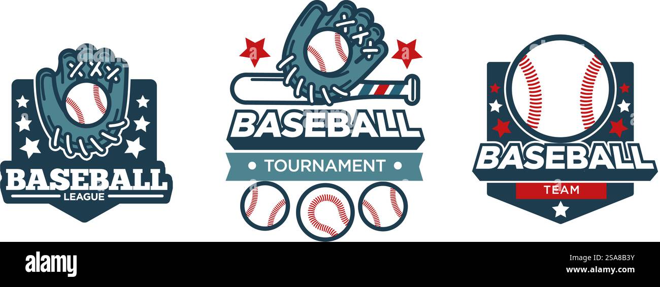 Emblem design with baseball equipment including bats, balls, and a cap ...