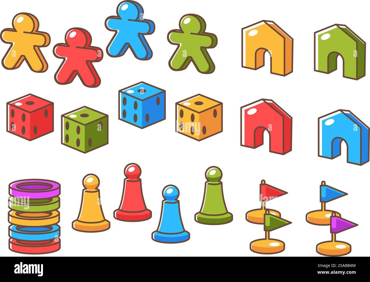 A vector illustration set of board game tokens and pieces, featuring ...