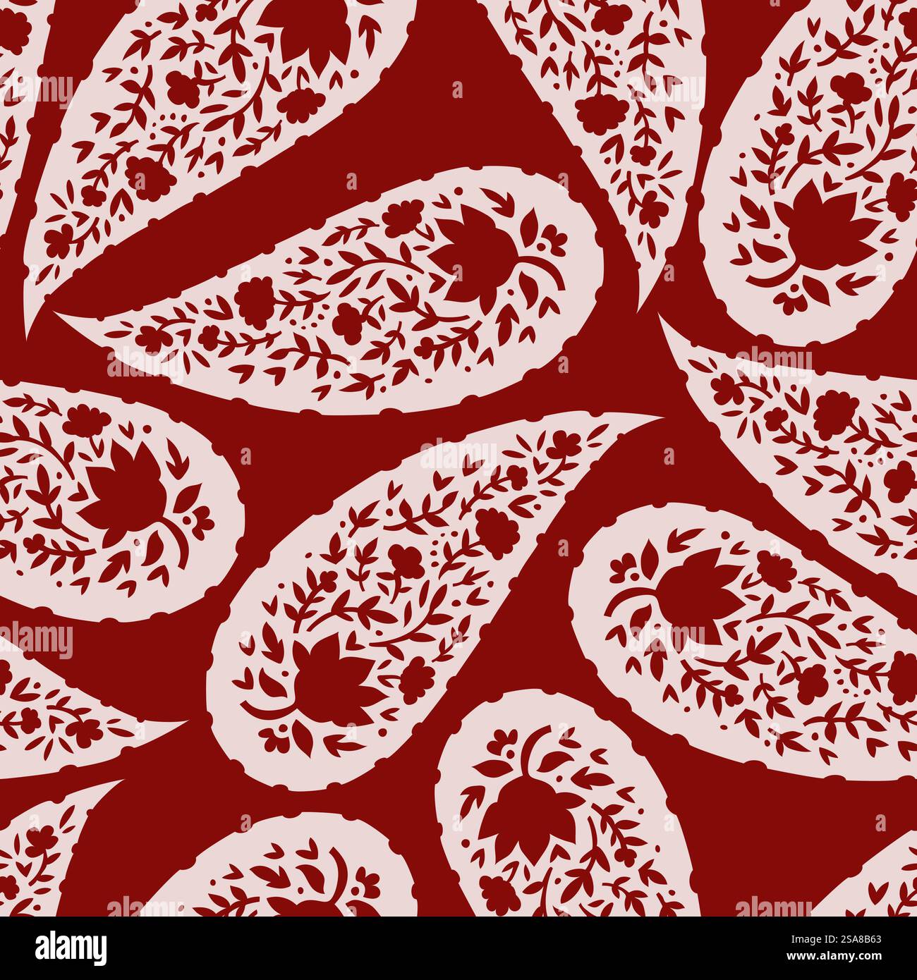 Red paisley pattern with floral elements, seamlessly repeating. Ideal ...