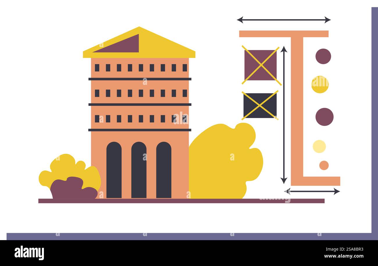 Vector illustration of a construction plan with a building design in a ...
