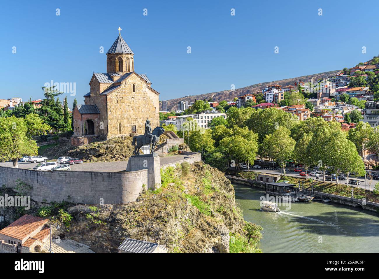The Virgin Mary Assumption Church of Metekhi on the cliff Stock Photo ...