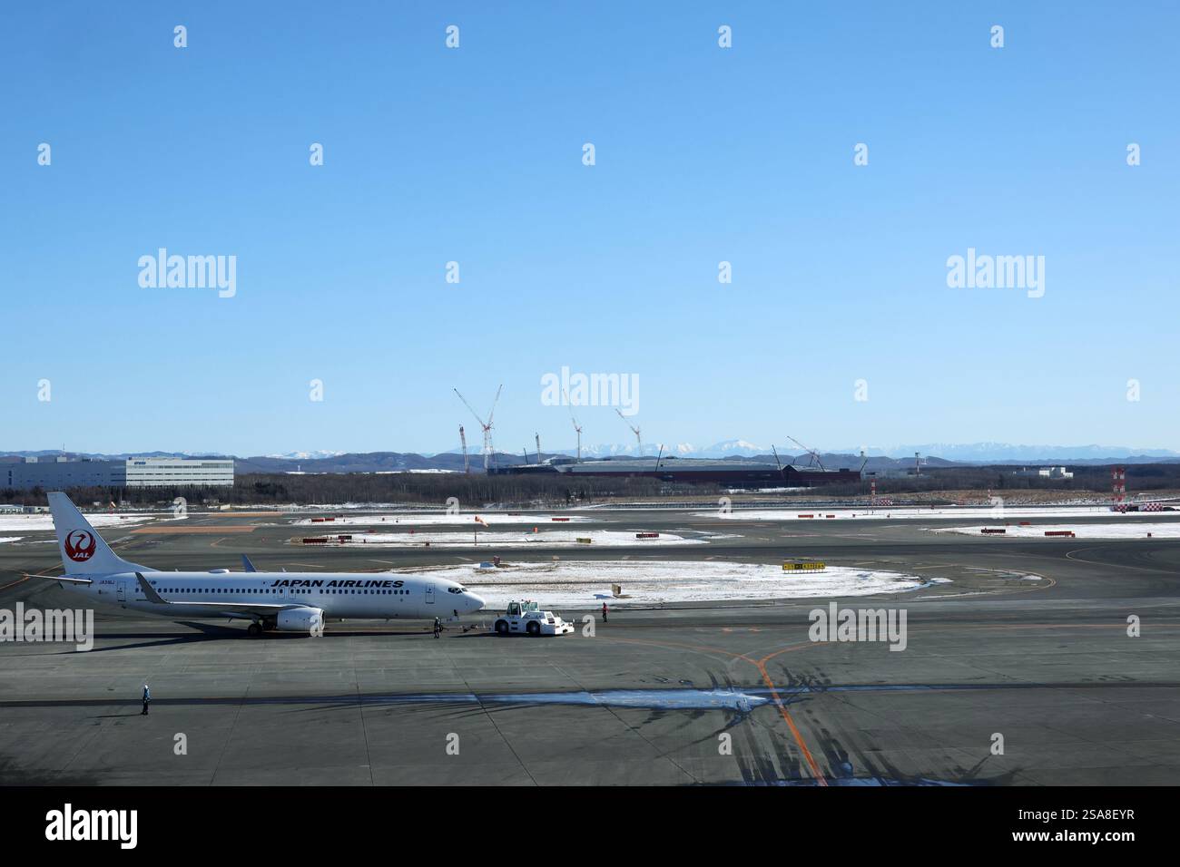 The construction site of the Rapidus chip factory in Chitose, Hokkaido ...