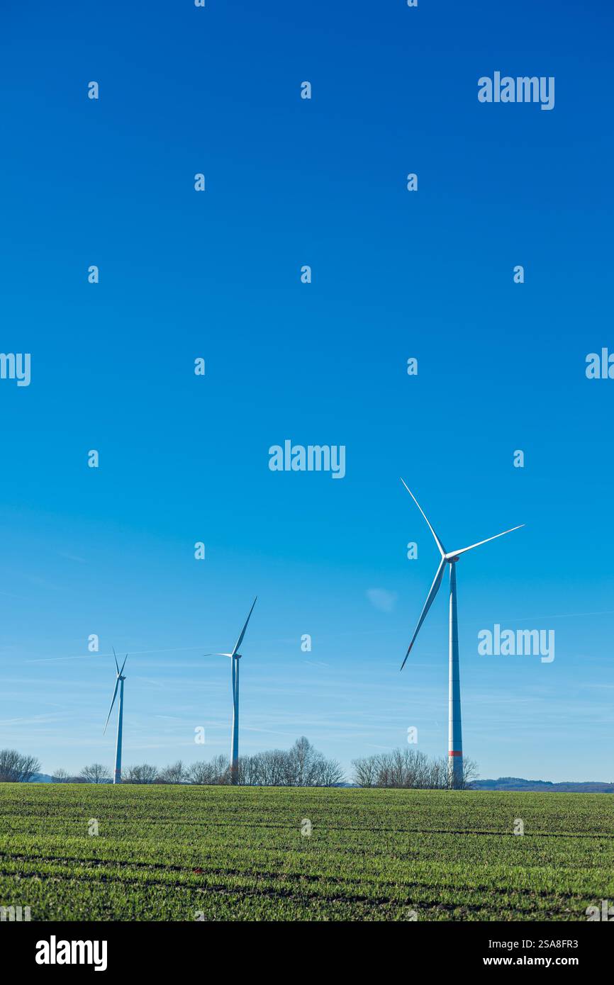 Wind energy generation. Electricity is generated by a wind turbine ...