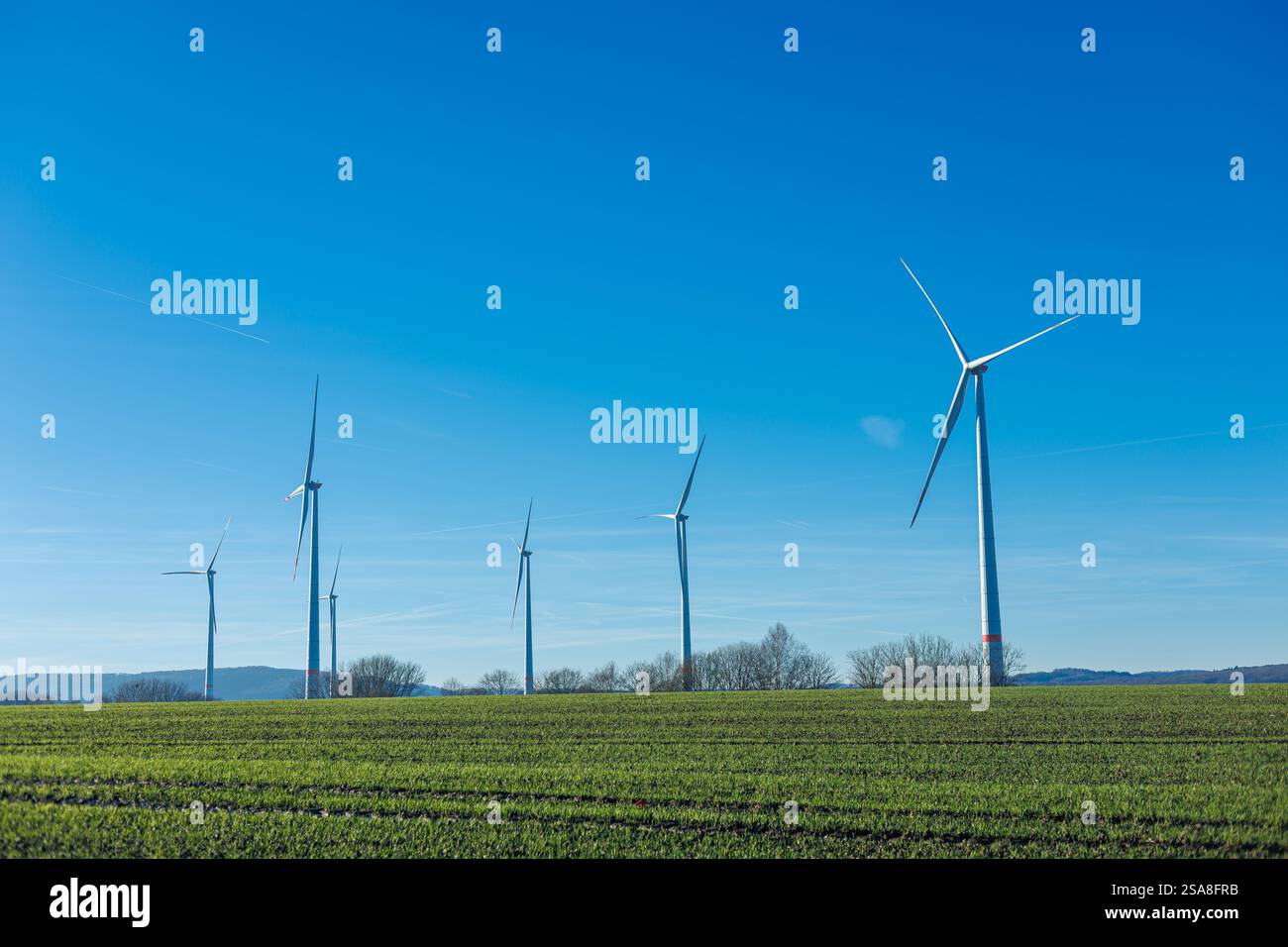 Wind energy generation. Electricity is generated by a wind turbine ...