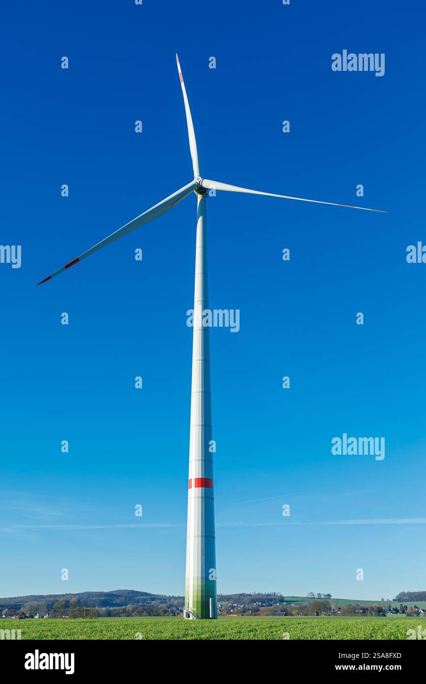 Wind energy generation. Electricity is generated by a wind turbine ...