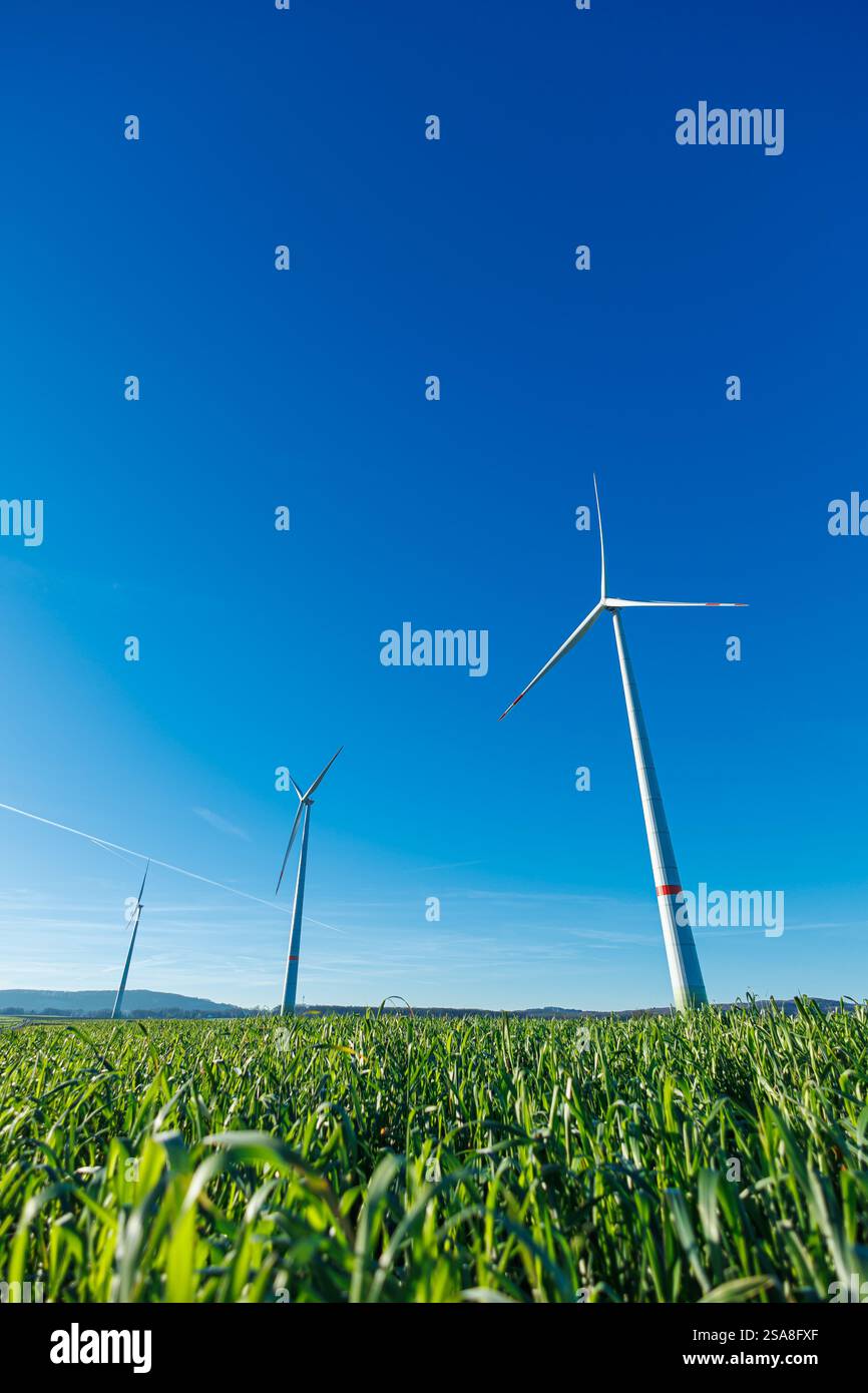 Wind energy generation. Electricity is generated by a wind turbine ...