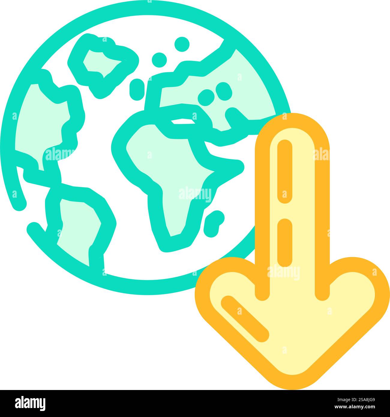 planet down arrow download data color icon vector. planet down arrow ...
