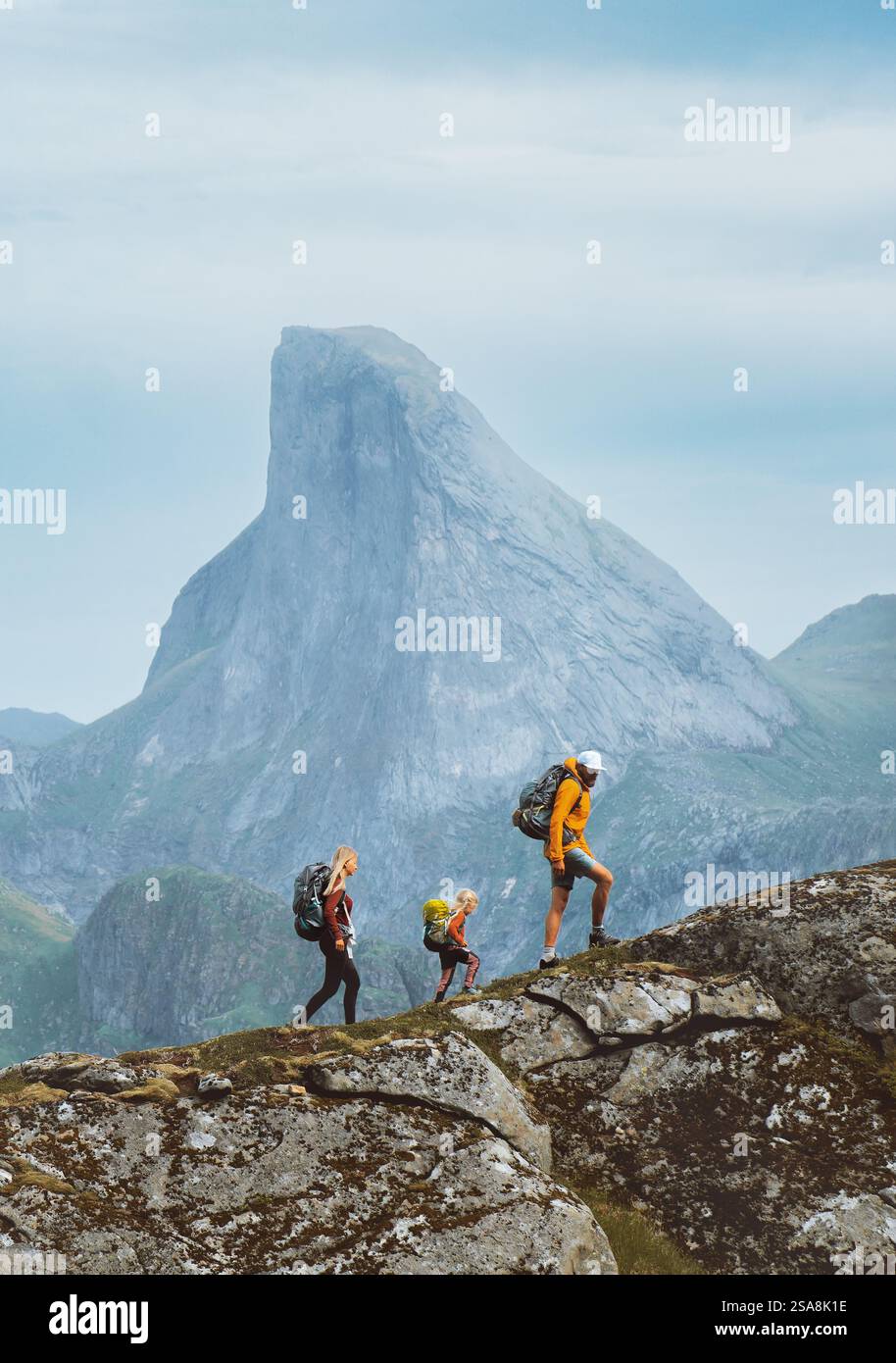 Family hiking in Norway mountains, active vacations with backpack ...