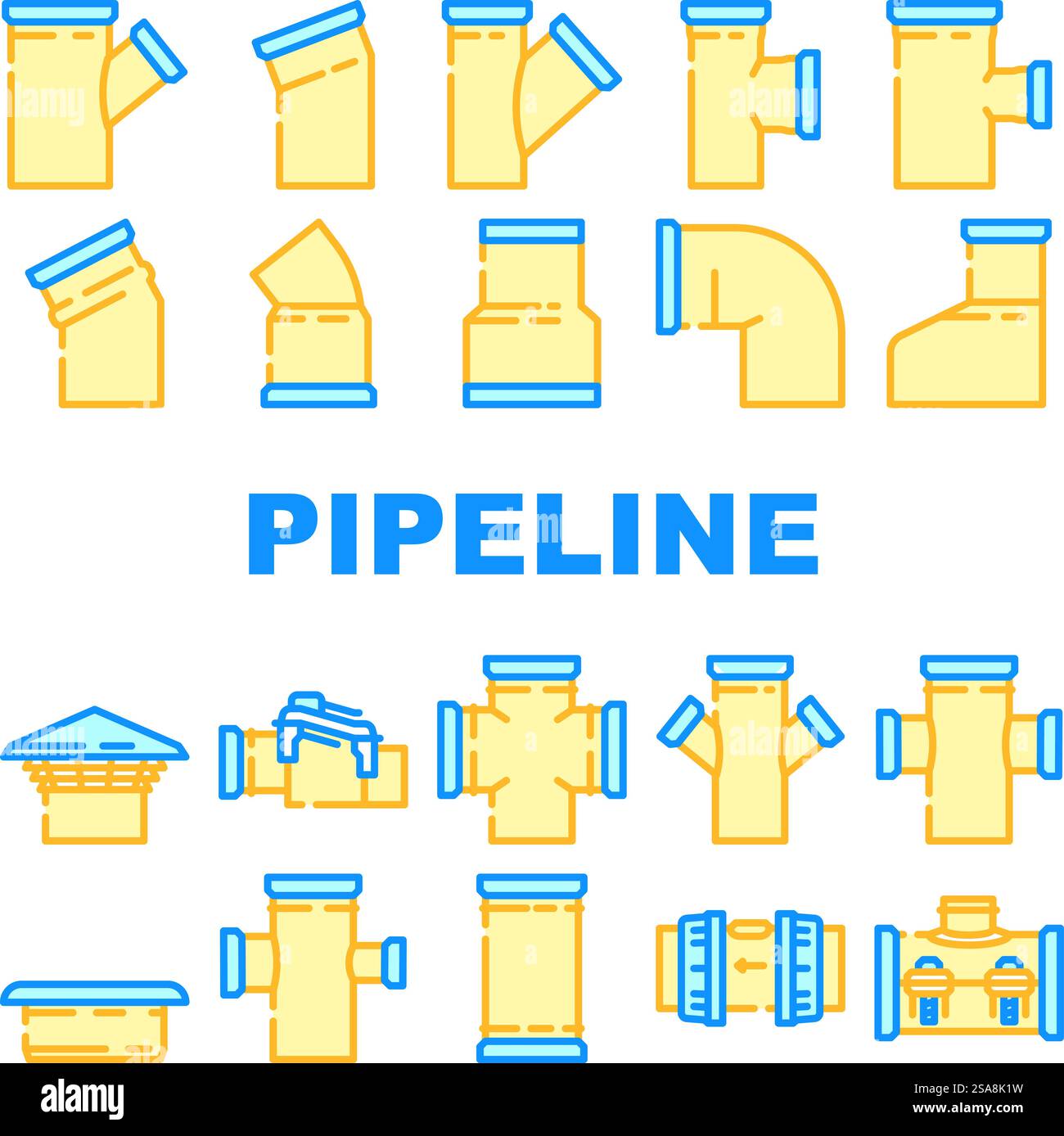 pipeline industry gas pipe icons set vector. oil technology, industrial ...