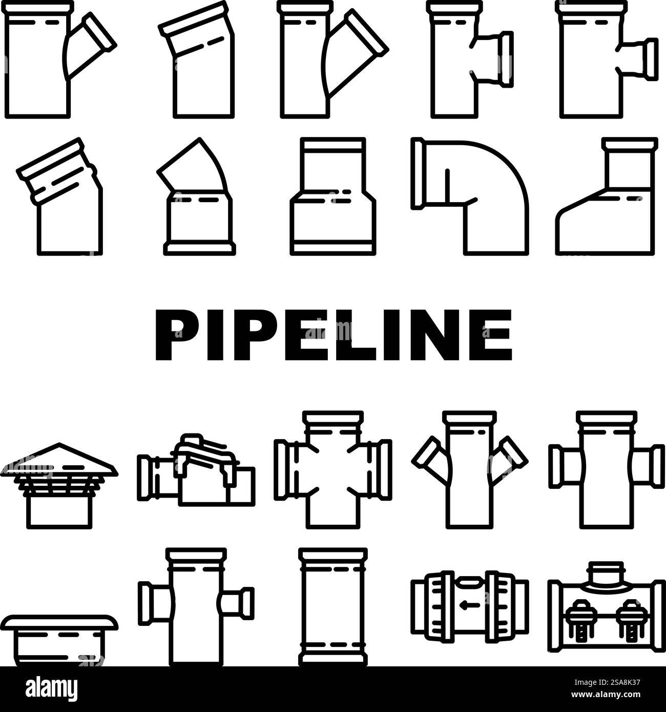 pipeline industry gas pipe icons set vector. oil technology, industrial ...