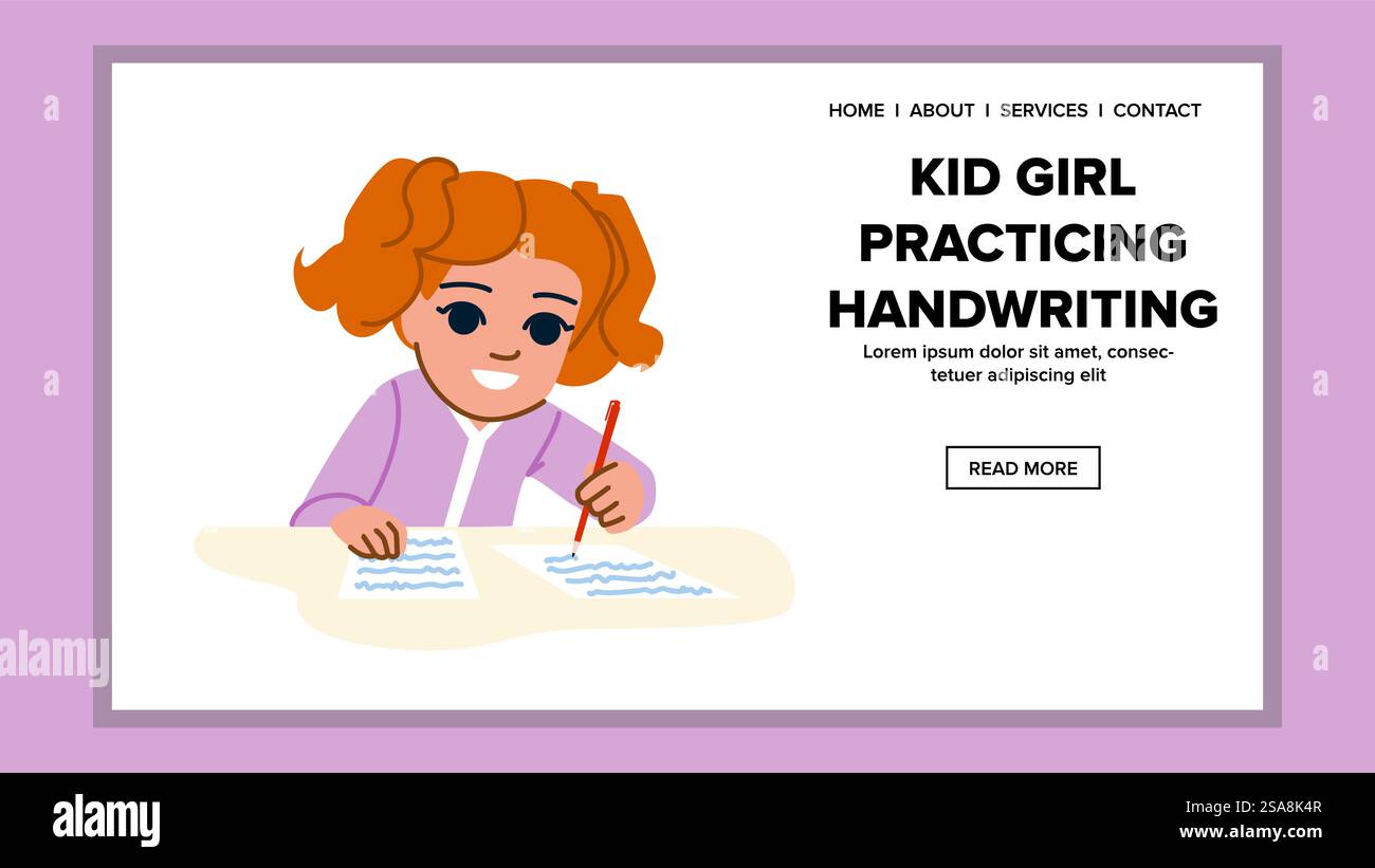 education kid girl practicing handwriting vector. school writing ...