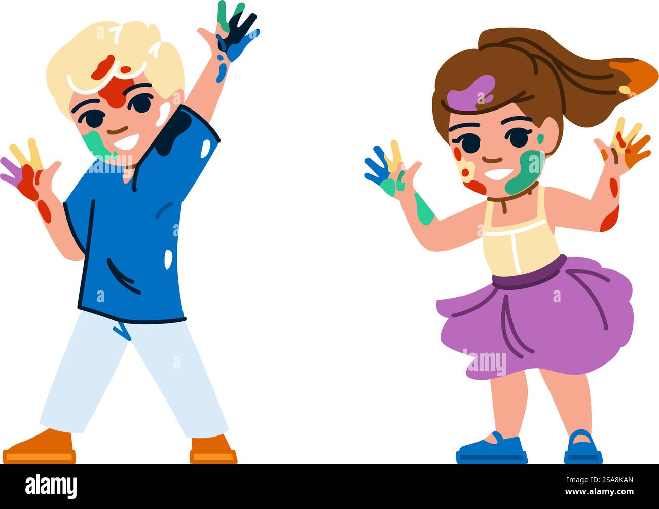 happy creative craft kids vector. paper school, education paint, girl ...