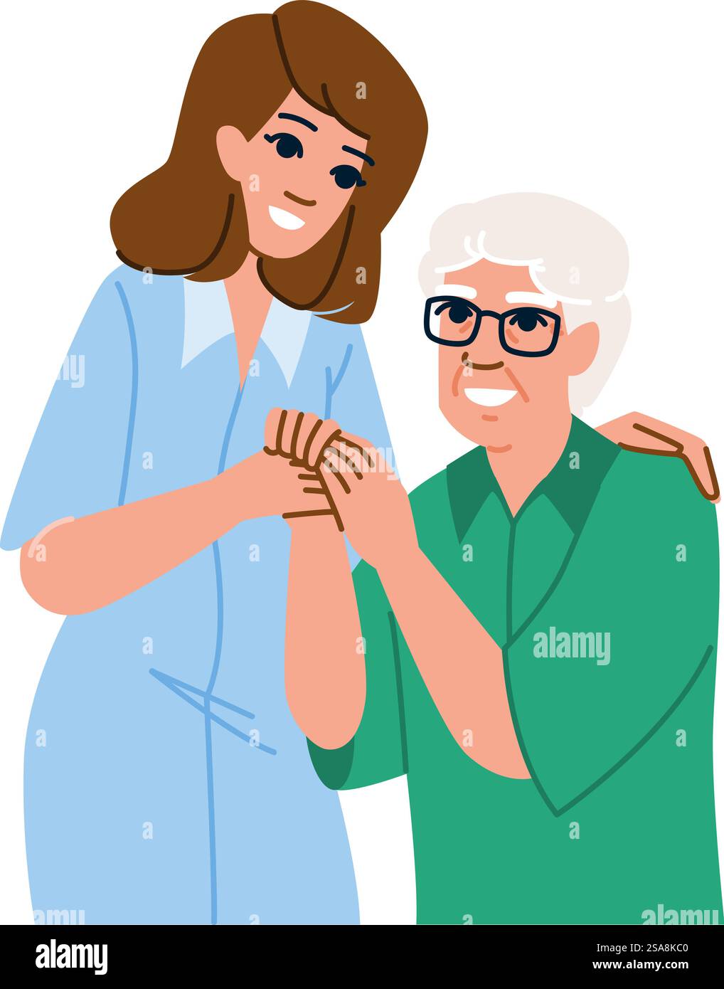 health geriatric care senior patient vector. old woman, giver medical ...