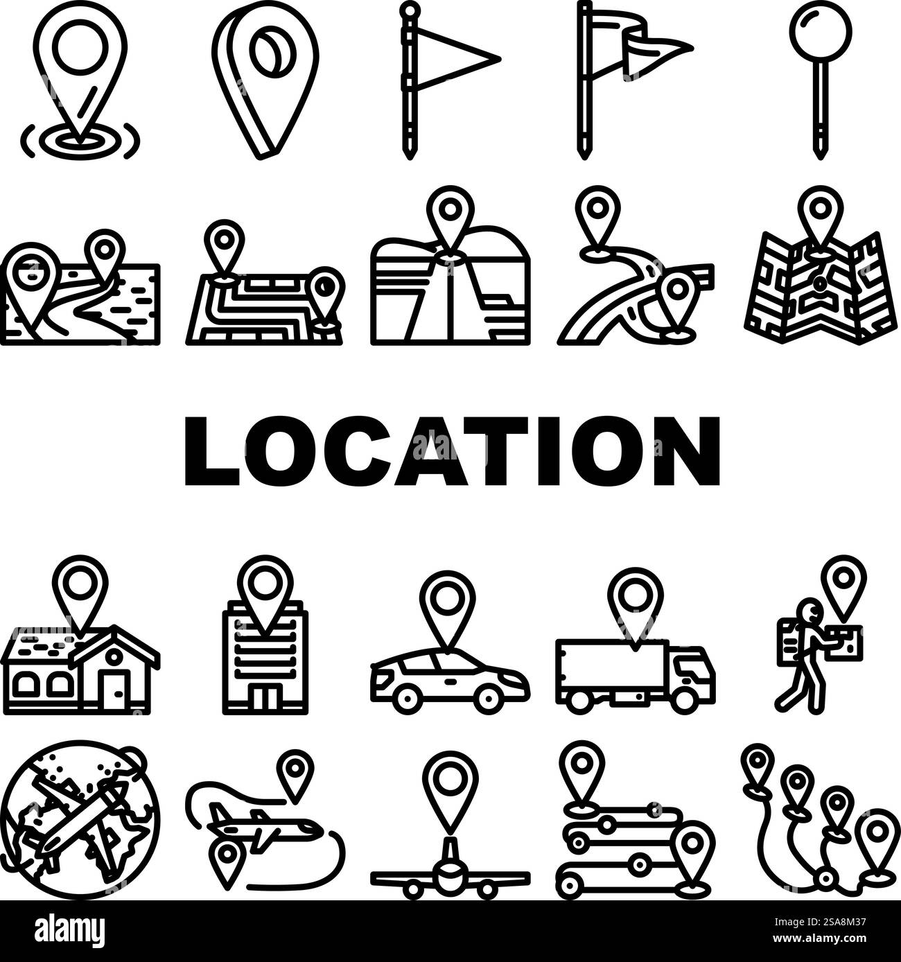 Location Pin Map Place Point Icons Set Vector Mark Road Travel Gps Position Marker Web