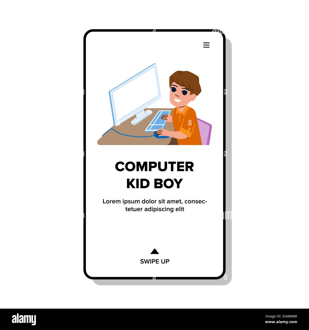 student computer kid boy vector. happy education, pc home, game ...