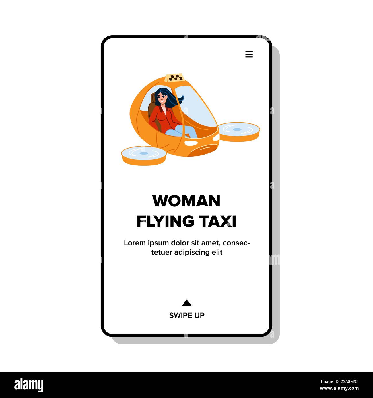 car woman flying taxi vector. travel new, industry passenger, evtol ...