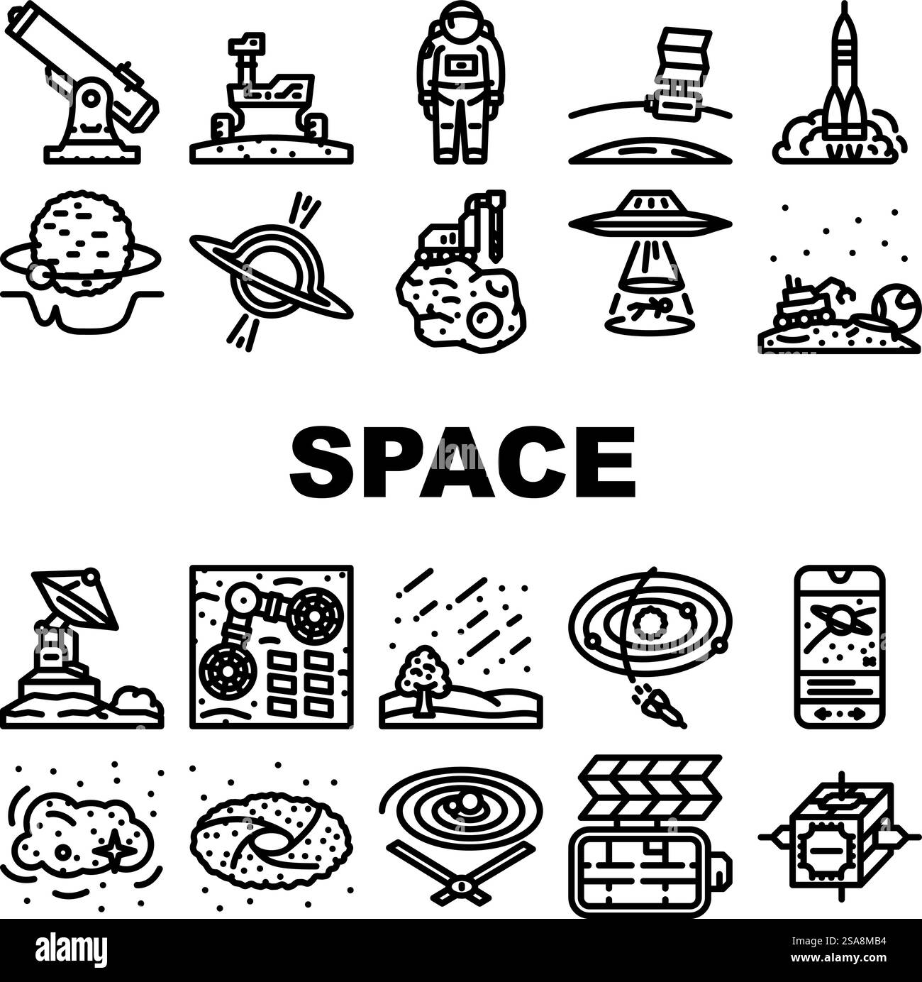 space exploration planet icons set vector. astronaut science, future ...