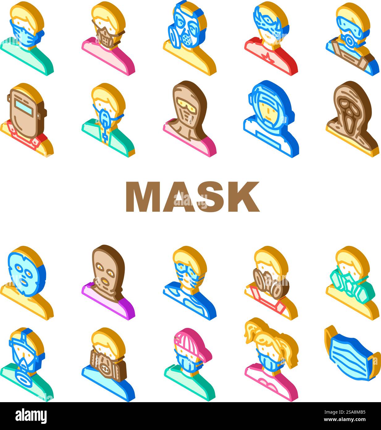 mask virus face surgical doctor icons set vector. health medical, coronavirus safety, care ...