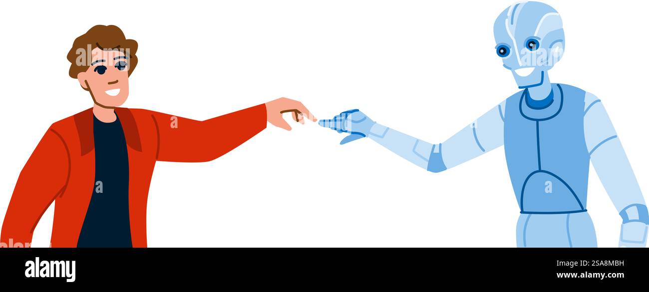 future human computer interaction vector. innovation hand, ai machine ...