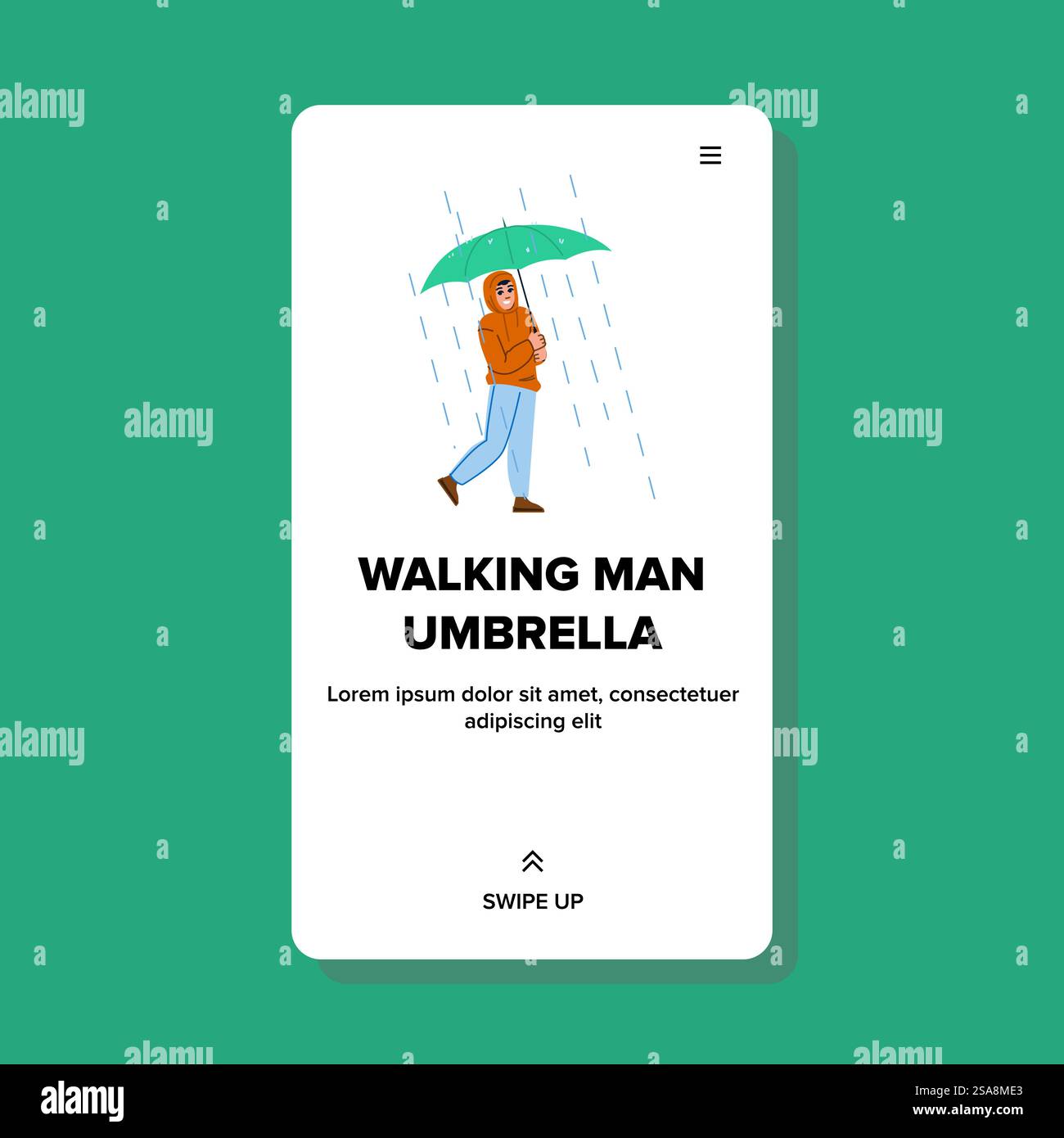 business walking man umbrella vector. happy fashion, male autumn ...
