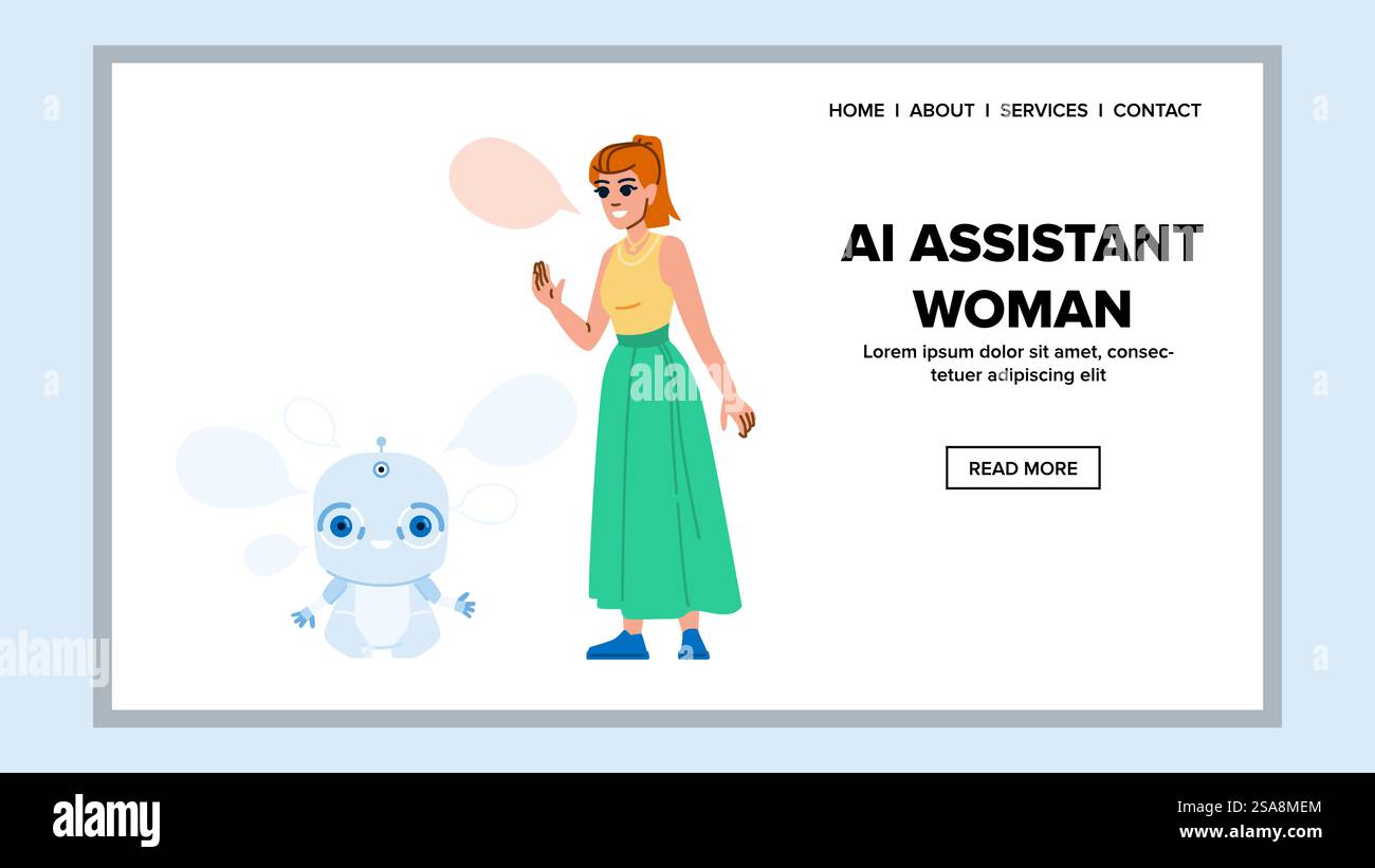 robot ai assistant woman vector. concept digital, computer virtual ...