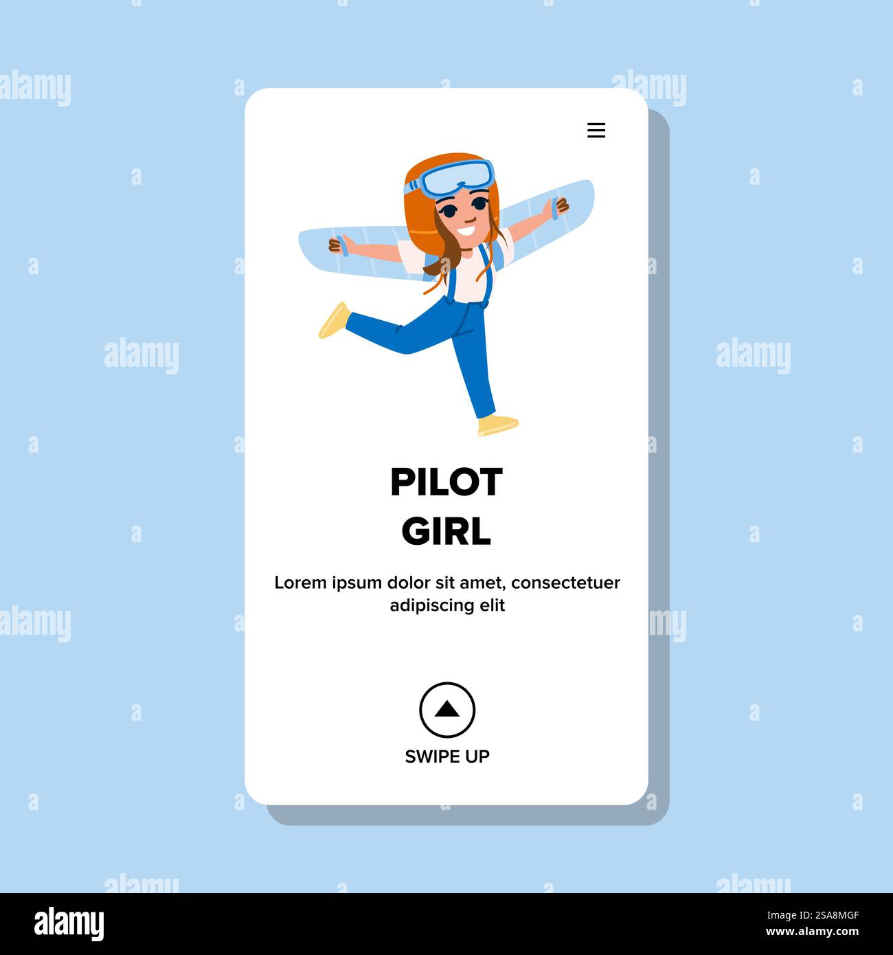 kid pilot girl vector. happy fun, young female, travel flight kid pilot ...