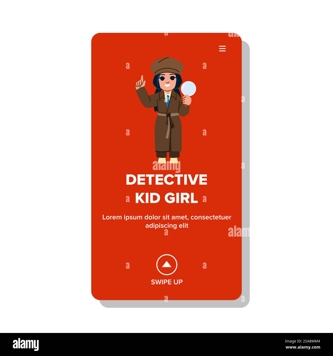 little detective kid girl vector. crime agent, child cute, costume ...