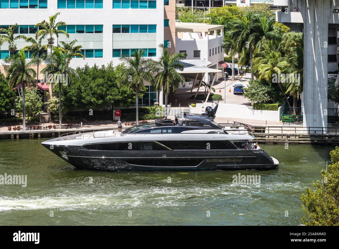 Miami, FL, USA - March 30, 2024: Luxury motor yacht Riva 100 Corsaro ...