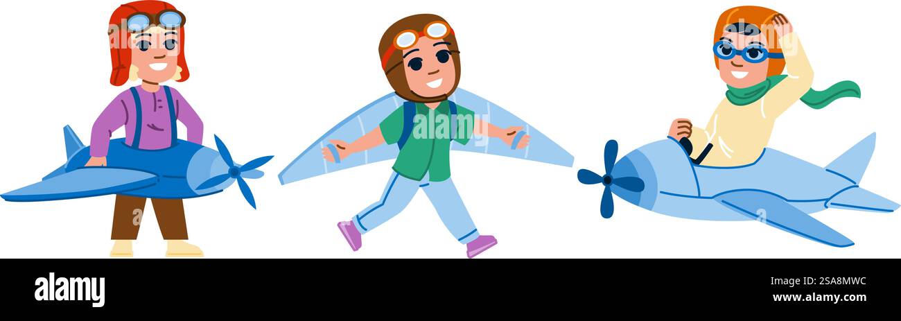 dream pilot kid boy vector. happy play, aviator game, plane fly dream ...