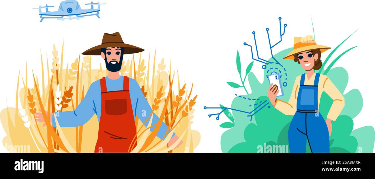 digital smart agriculture farming vector. technology farmer, field ...